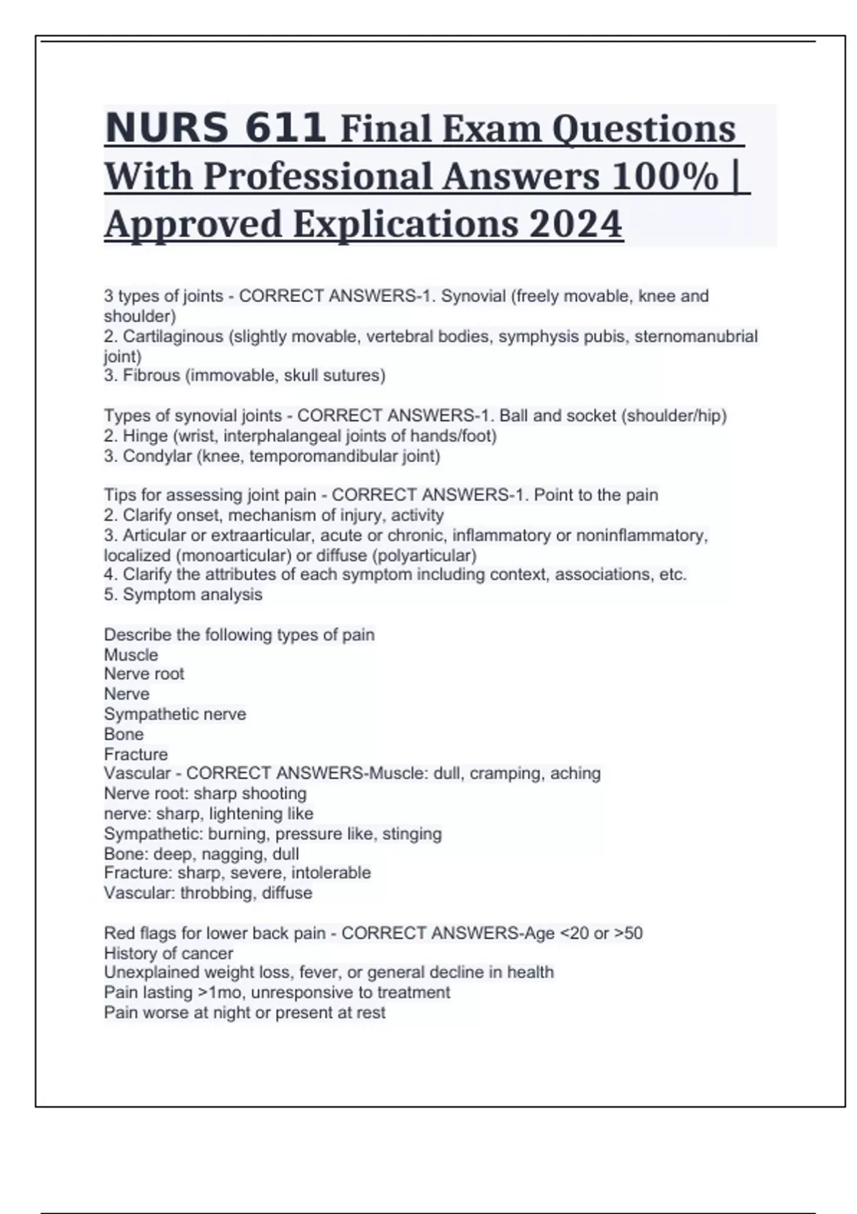 NURS 611 Final Exam Questions With Professional Answers 100% | Approved Explications 2024 - NURS ...