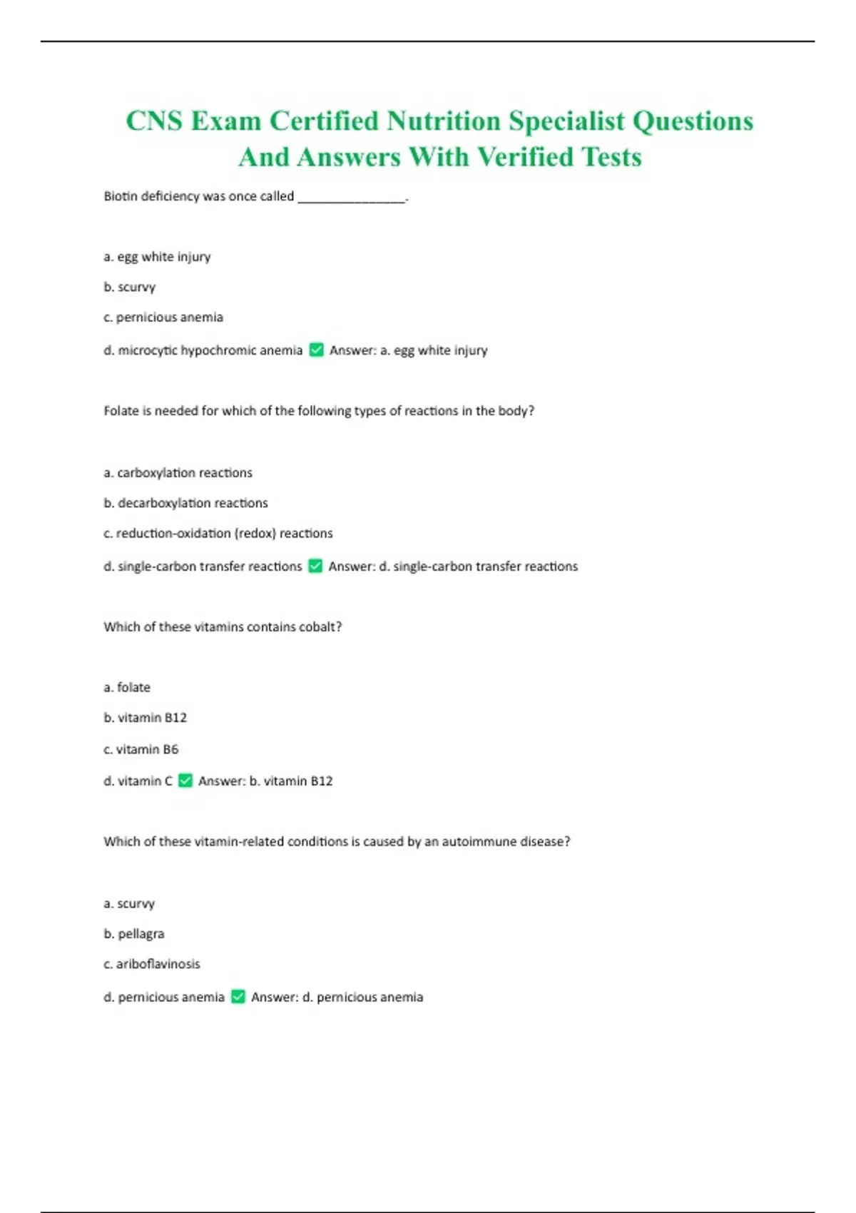 CNS Exam Certified Nutrition Specialist Questions And Answers With ...