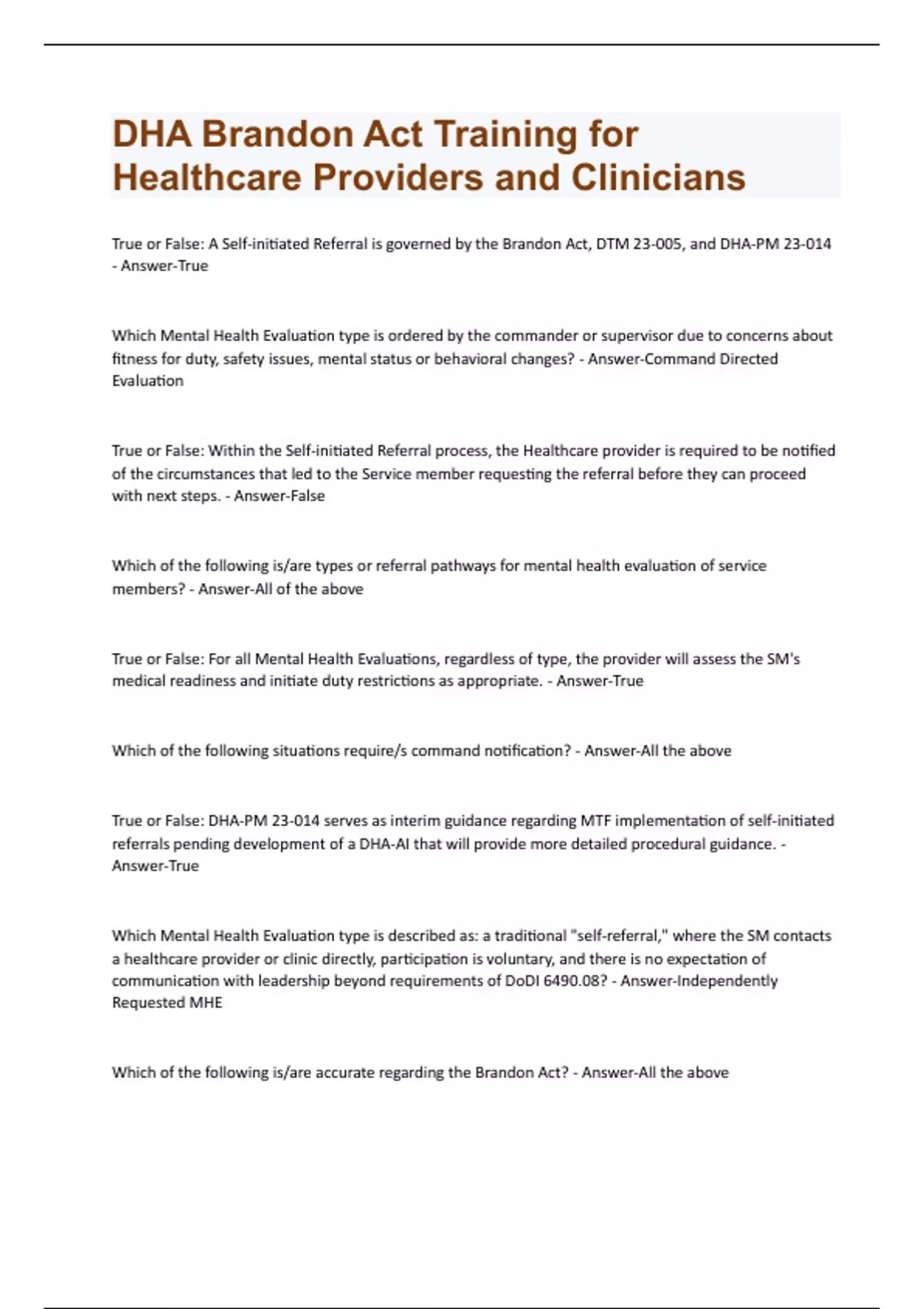 DHA Brandon Act Training for Healthcare Providers and Clinicians ...