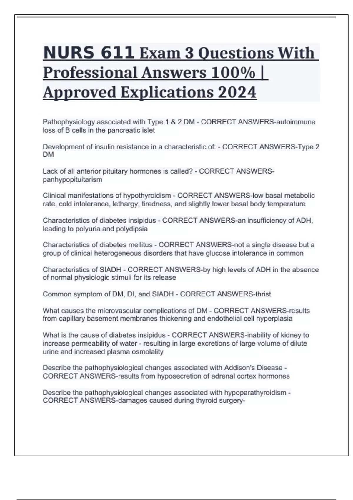 NURS 611 Exam 3 Questions With Professional Answers 100% | Approved Explications 2024 - NURS 611 ...