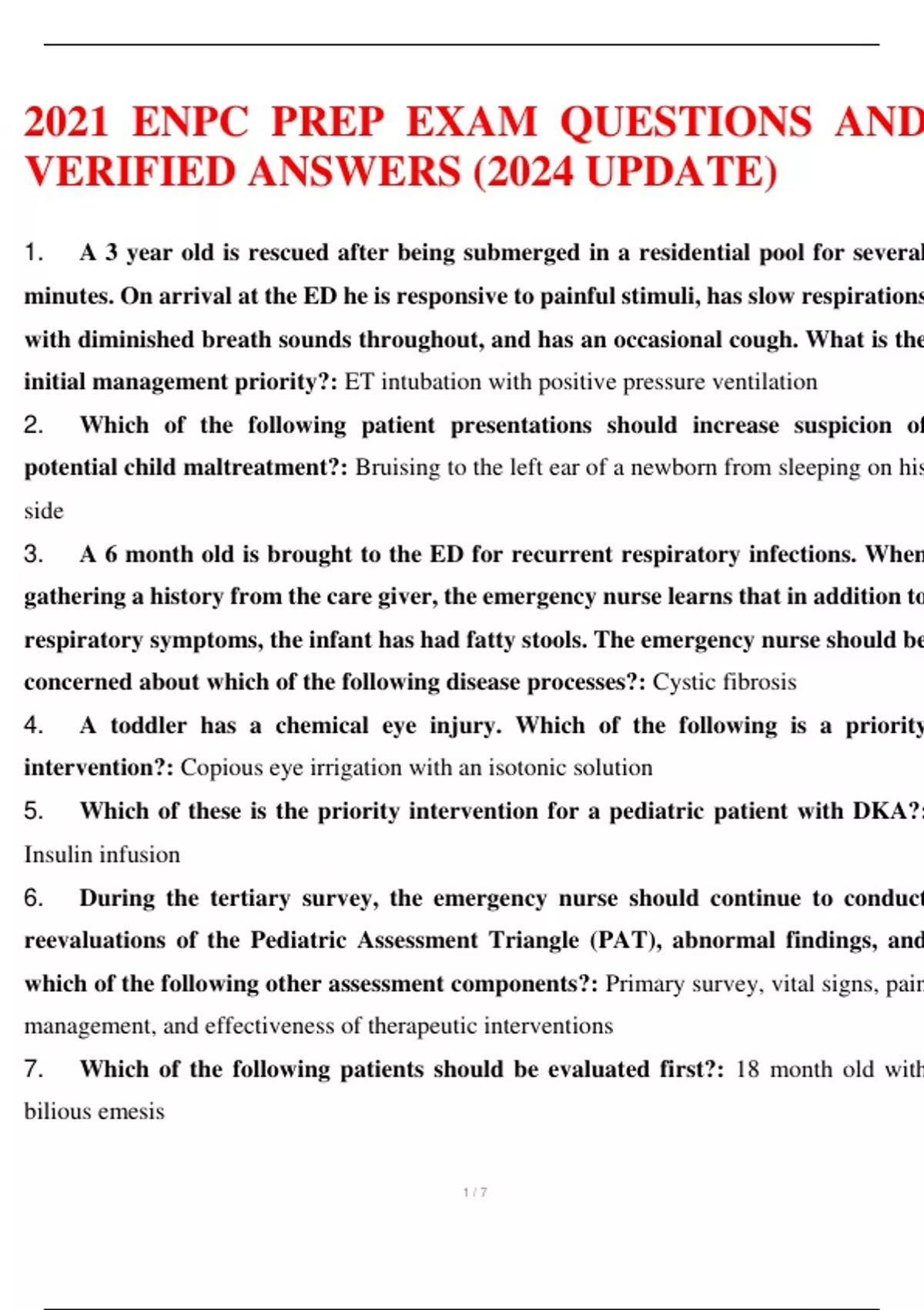 2021 ENPC PREP EXAM QUESTIONS AND VERIFIED ANSWERS (2024 UPDATE) - ENPC ...