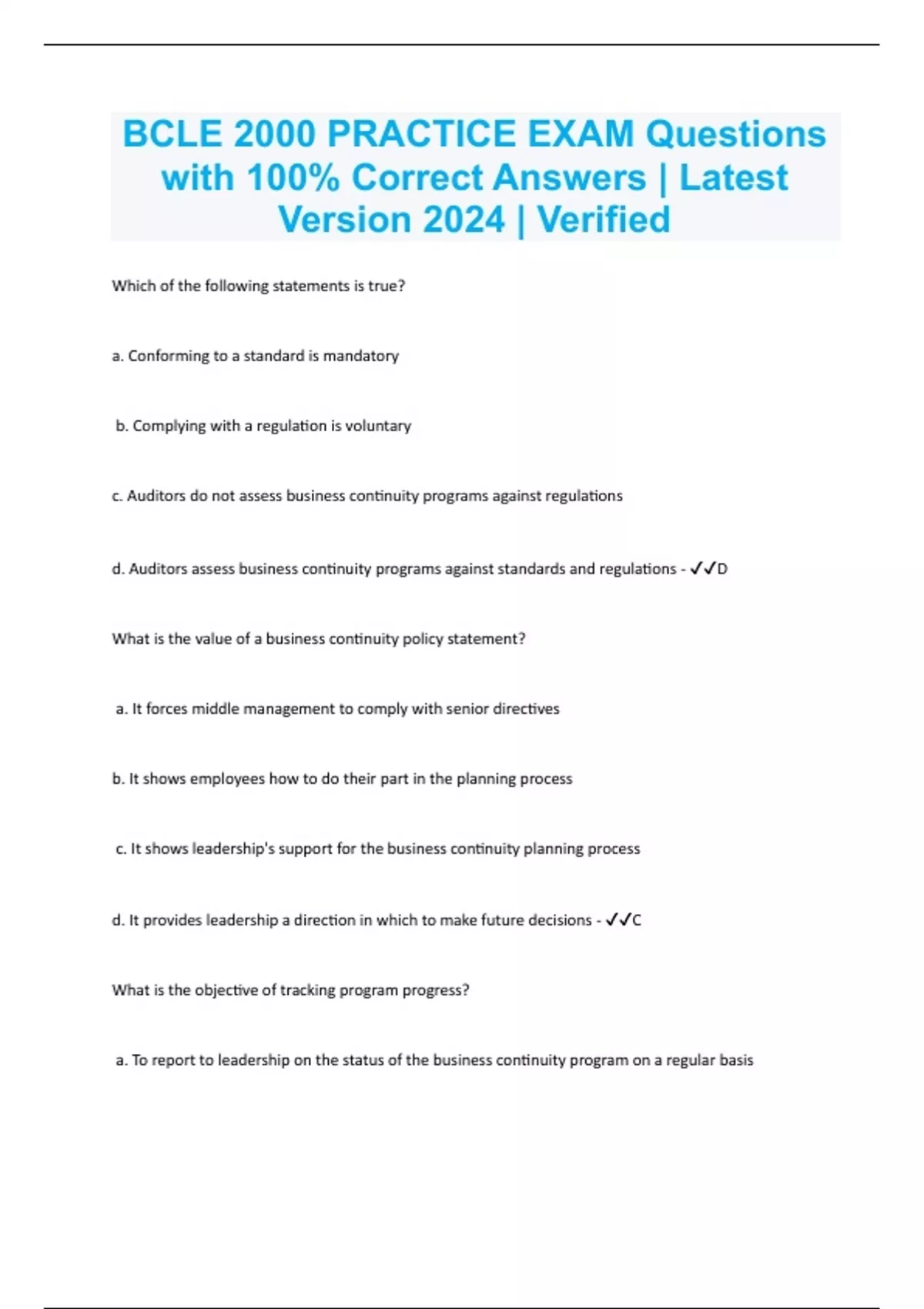 BCLE 2000 PRACTICE EXAM Questions with 100% Correct Answers | Latest ...