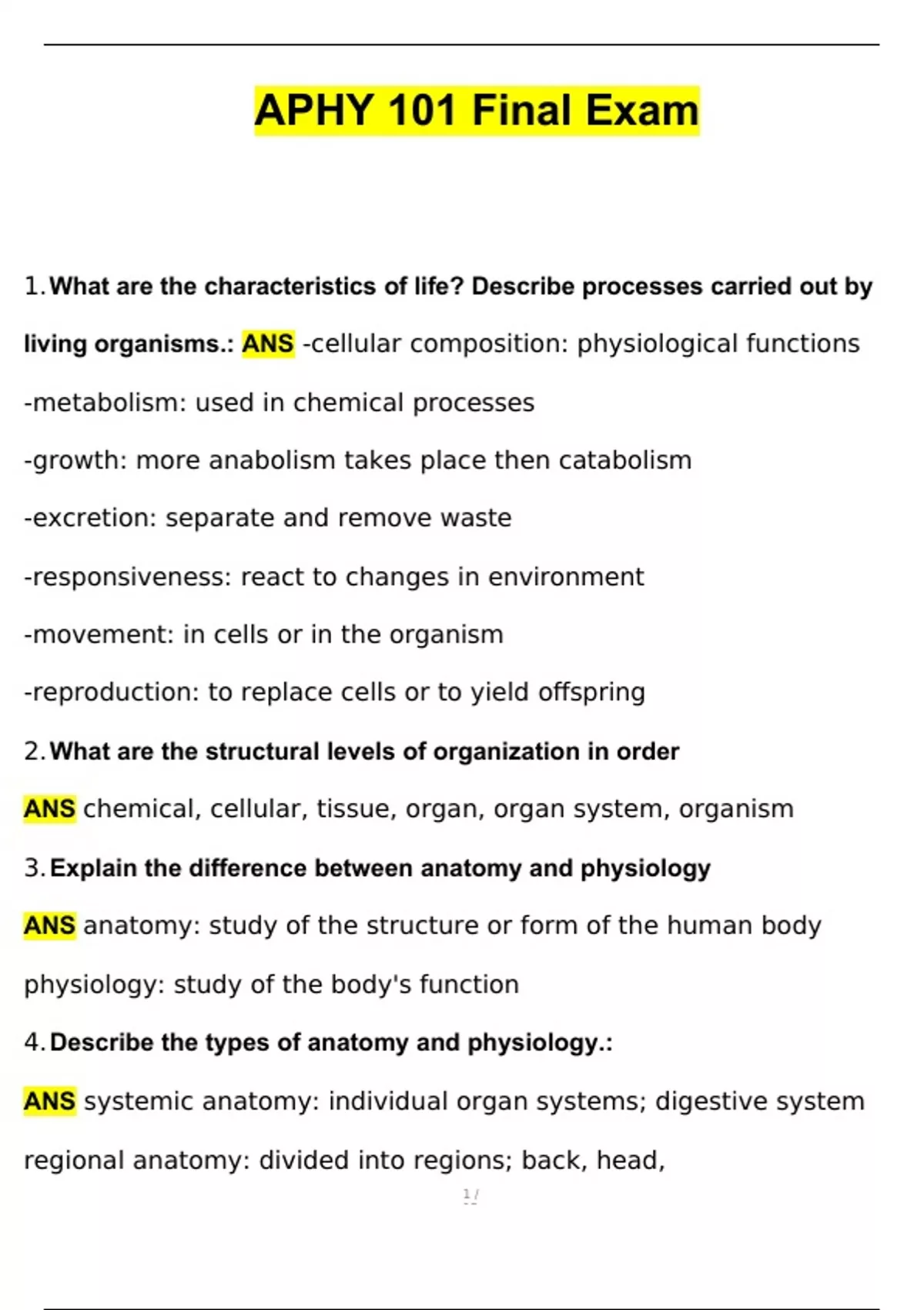 Ivy Tech APHY 101 Final Exam Updated 2024 Questions and Answers (2024 / ...