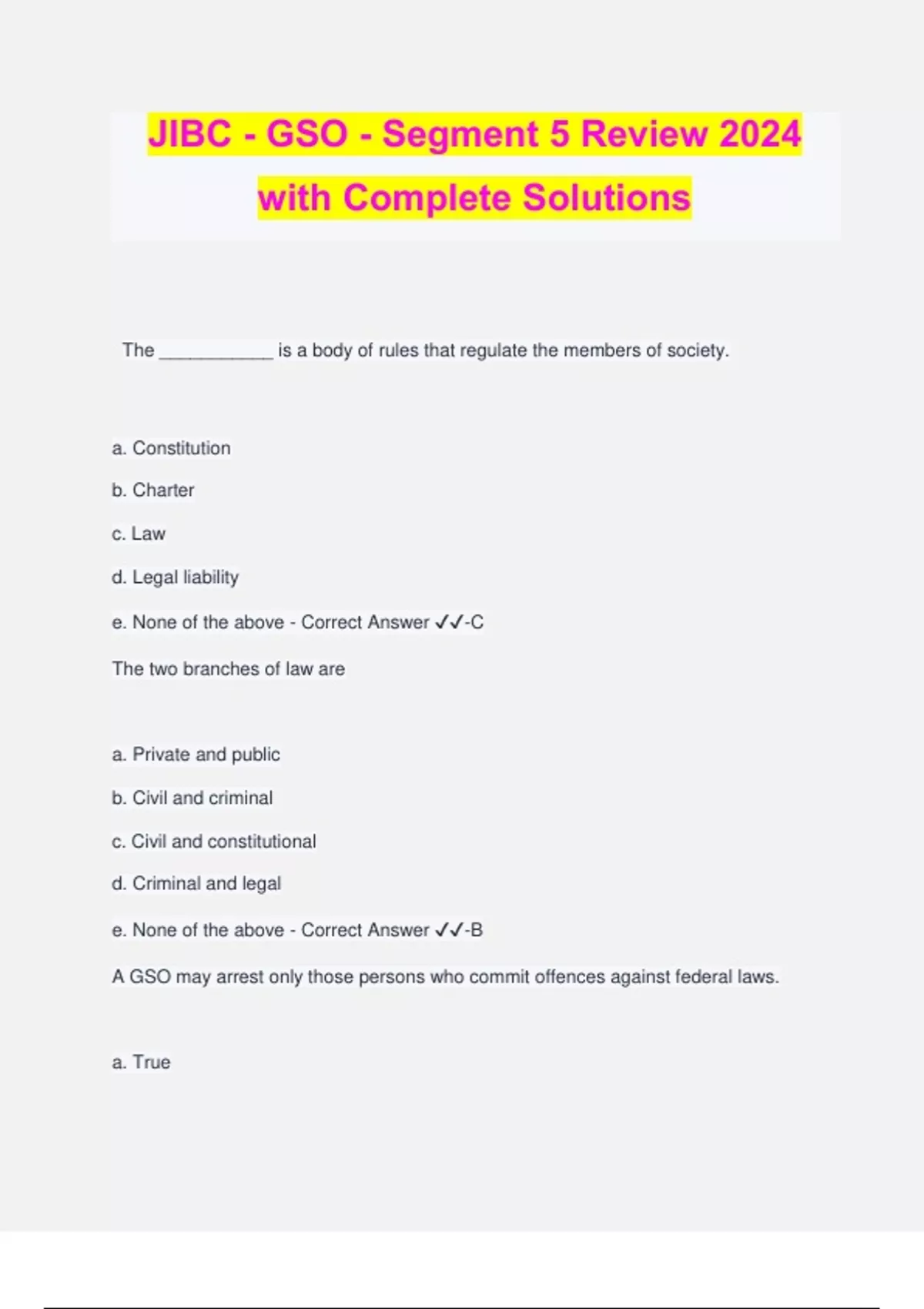 JIBC - GSO - Segment 5 Review 2024 with Complete Solutions - JIBC ...