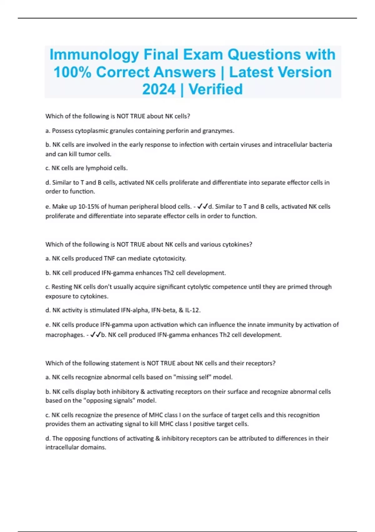 Immunology Final Exam Questions with 100% Correct Answers | Latest ...