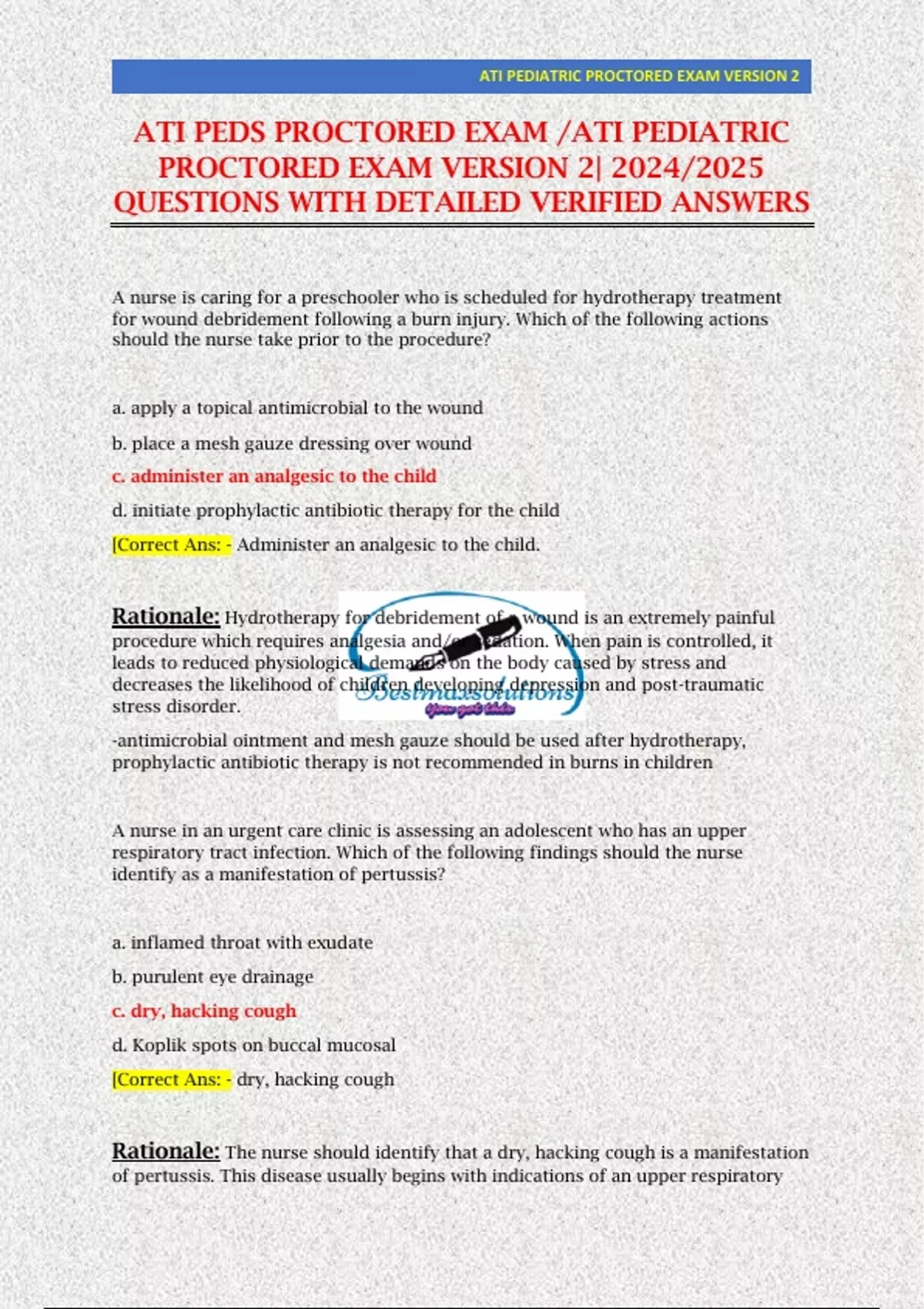 ATI PEDS PROCTORED EXAM /ATI PEDIATRIC PROCTORED EXAM VERSION 2| 2024/ ...