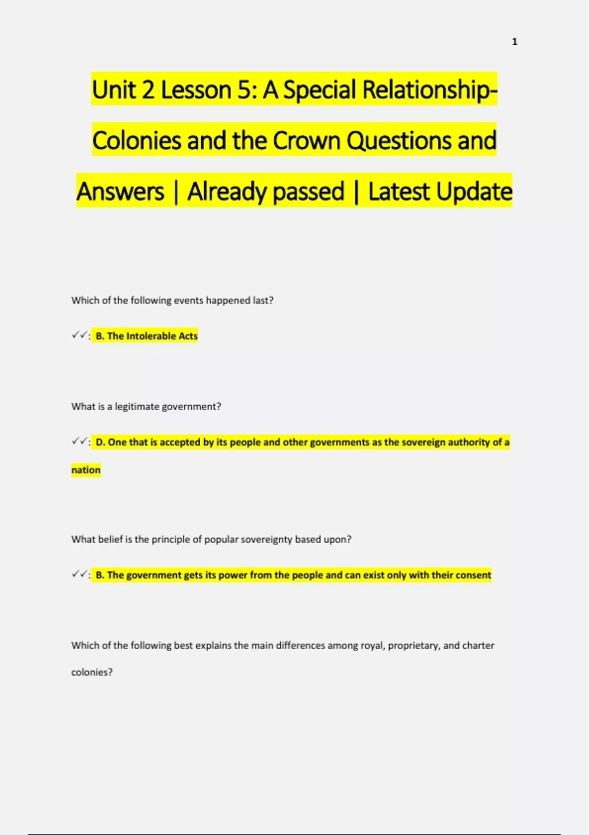 Unit 2 Lesson 5: A Special Relationship Colonies and the Crown ...