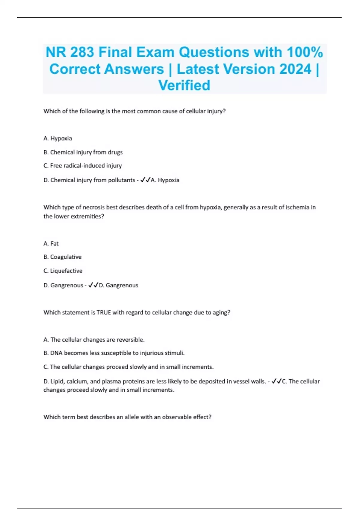 NR 283 Final Exam Questions with 100% Correct Answers | Latest Version ...