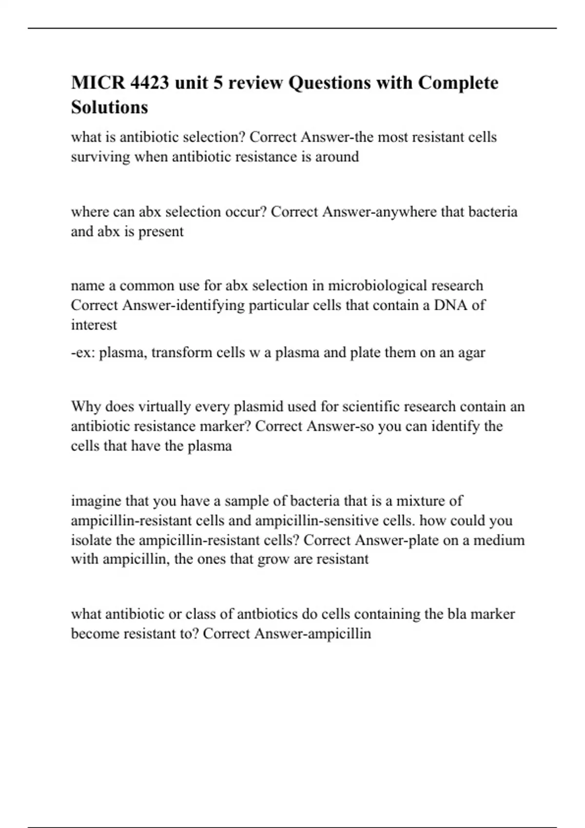 MICR 4423 unit 5 review Questions with Complete Solutions. - MICR 4423 ...