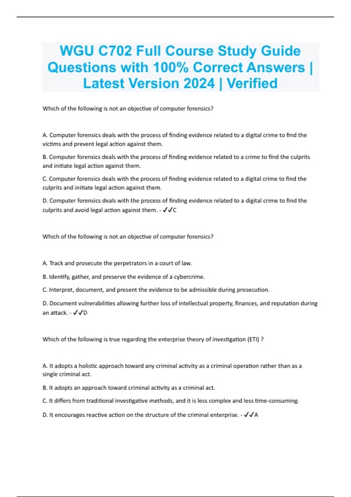 WGU C702 Full Course Study Guide Questions with 100% Correct Answers ...