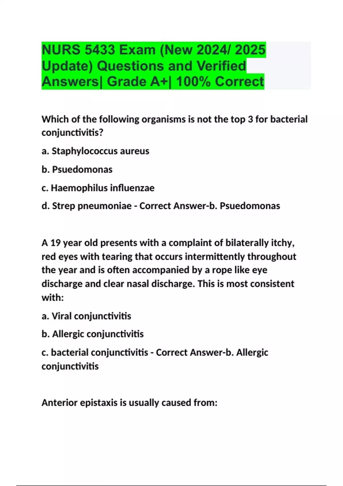 NURS 5433 Exam (New 2024/ 2025 Update) Questions and Verified Answers| Grade A+| 100% Correct ...