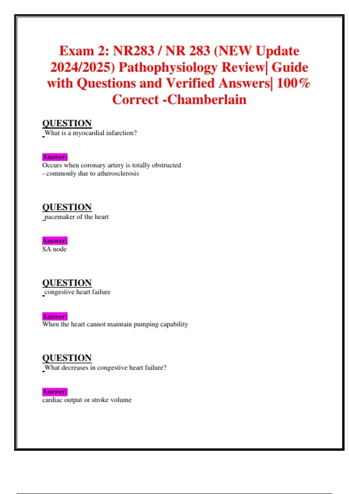 Exam 2: NR283 / NR 283 (NEW Update 2024/2025) Pathophysiology Review ...