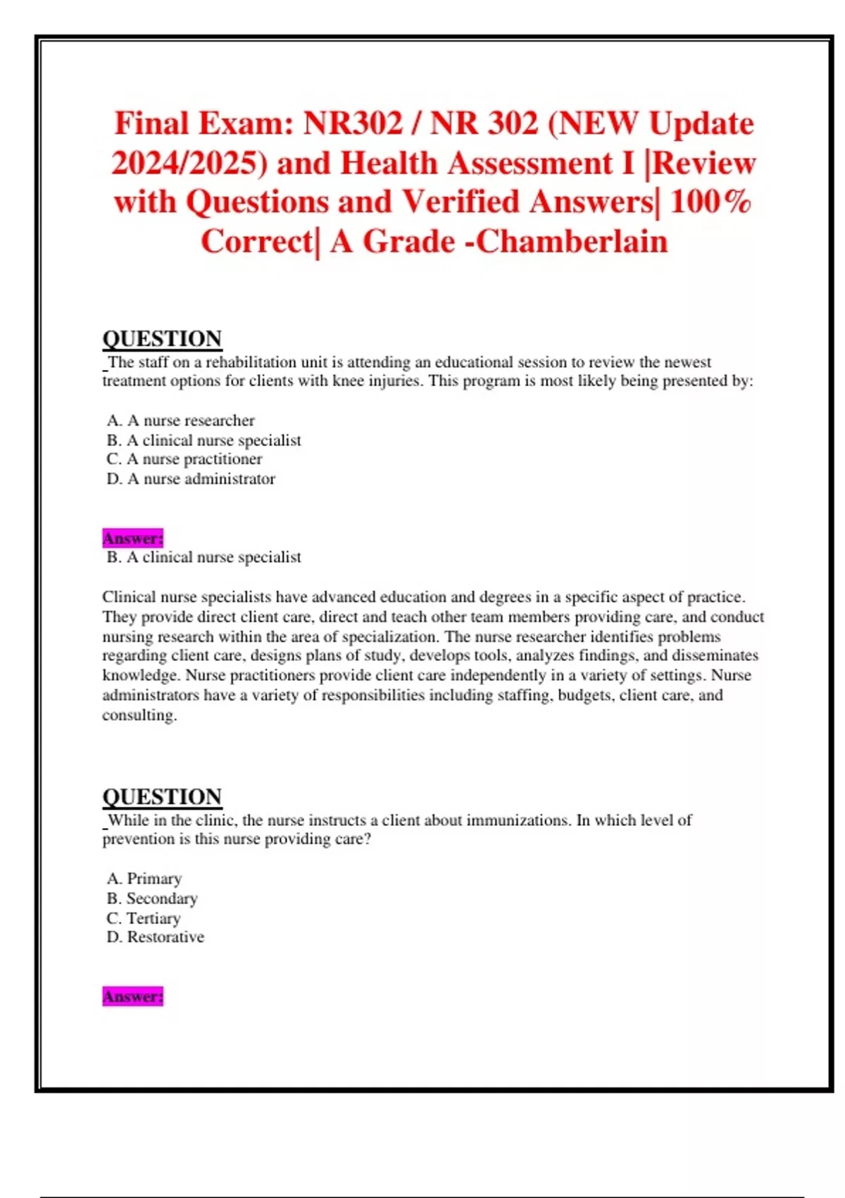 Final Exam: NR302 / NR 302 (NEW Update 2024/2025) and Health Assessment ...