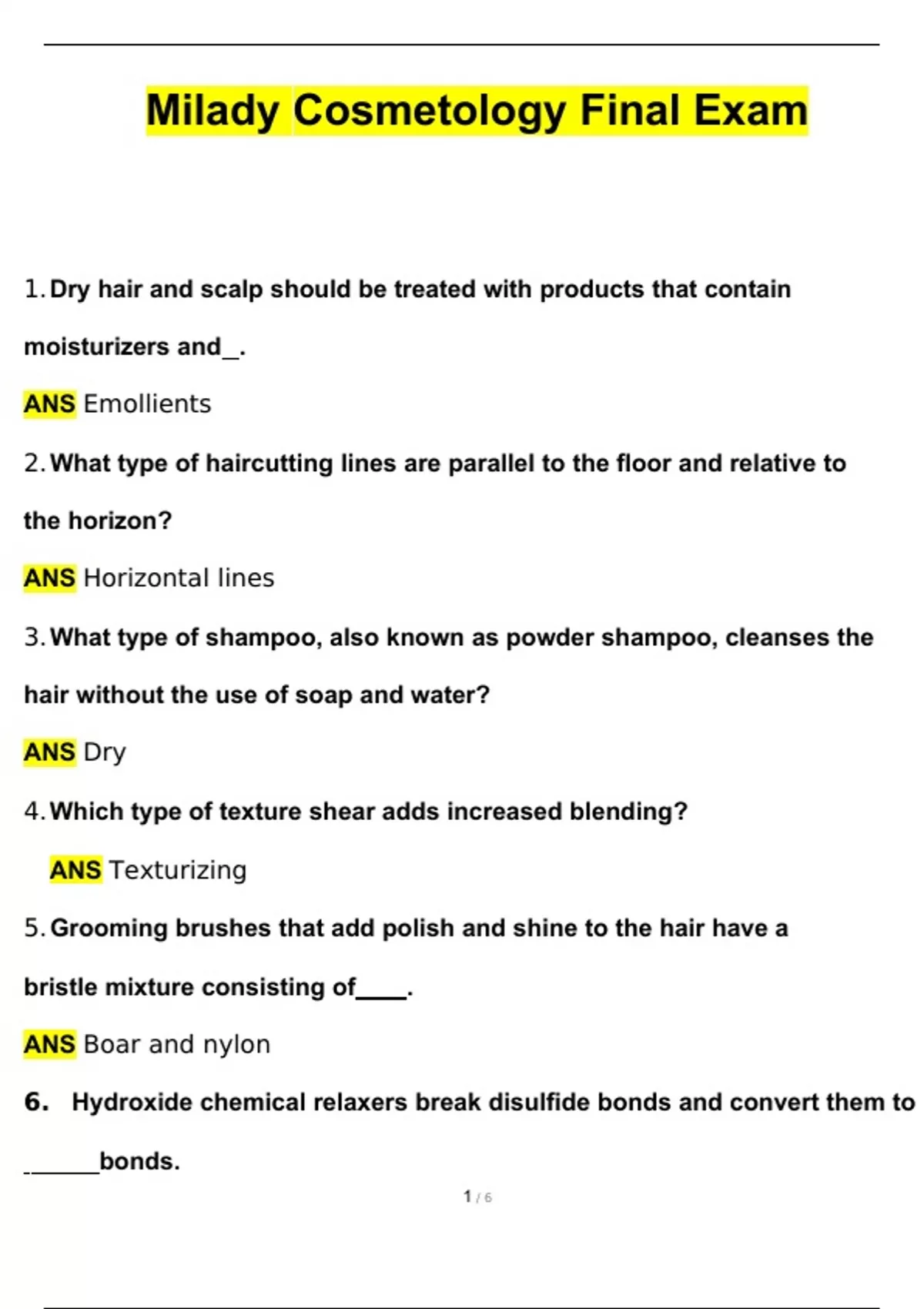 Milady Cosmetology Final Exam Updated 2024 Questions and Answers 2024 / ...