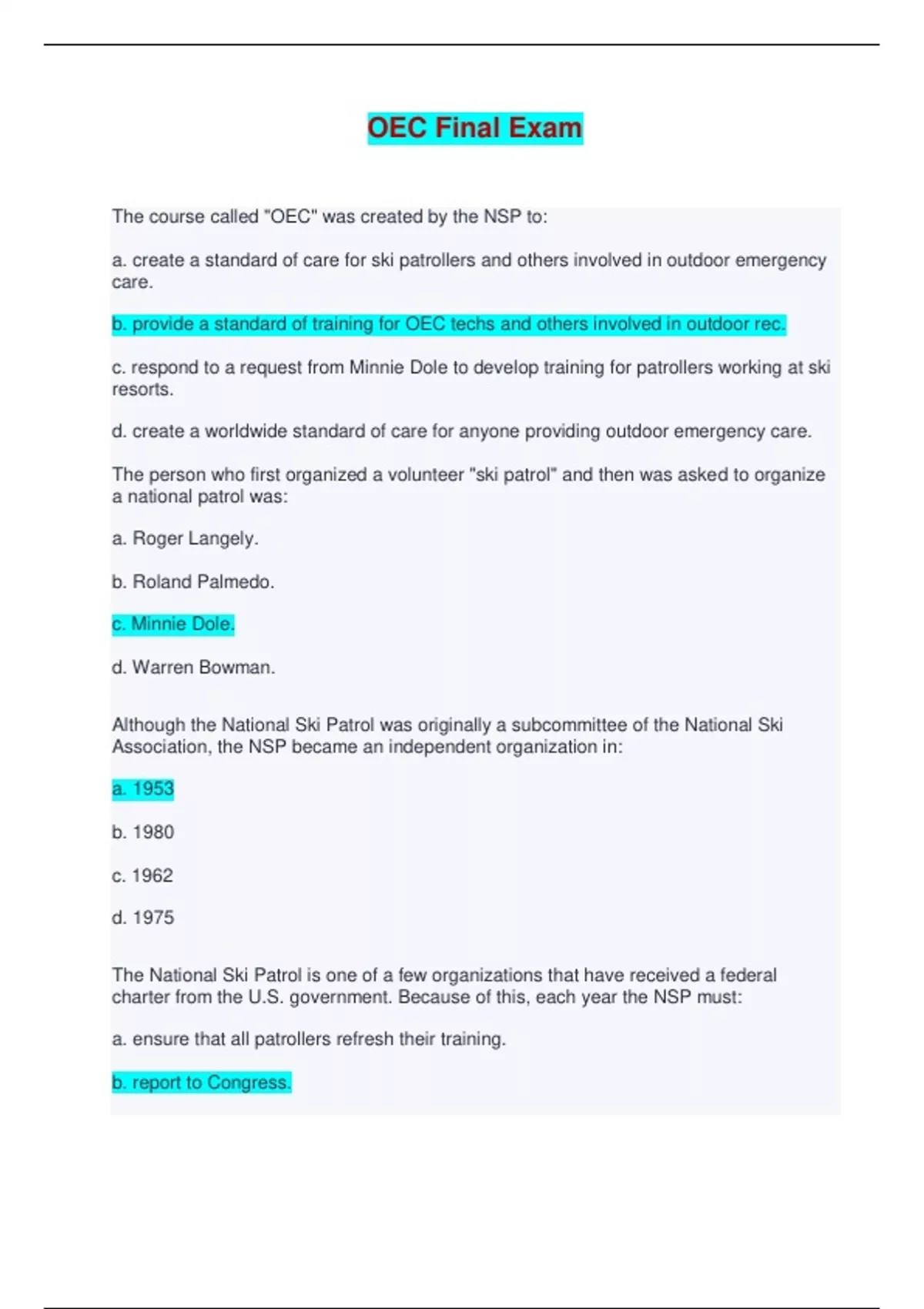 OEC Final Exam - Questions and Answers (Complete Solutions) - OEC - Stuvia US