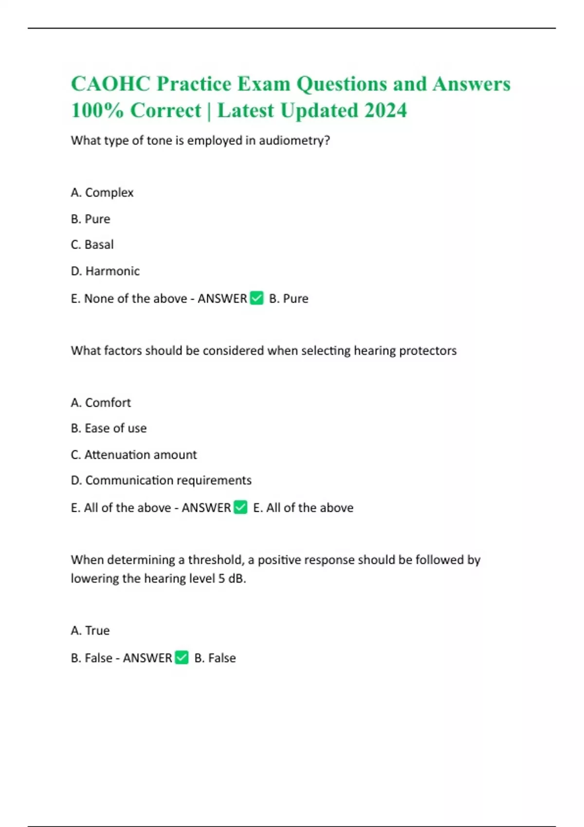 CAOHC Practice Exam Questions and Answers 100% Correct | Latest Updated ...