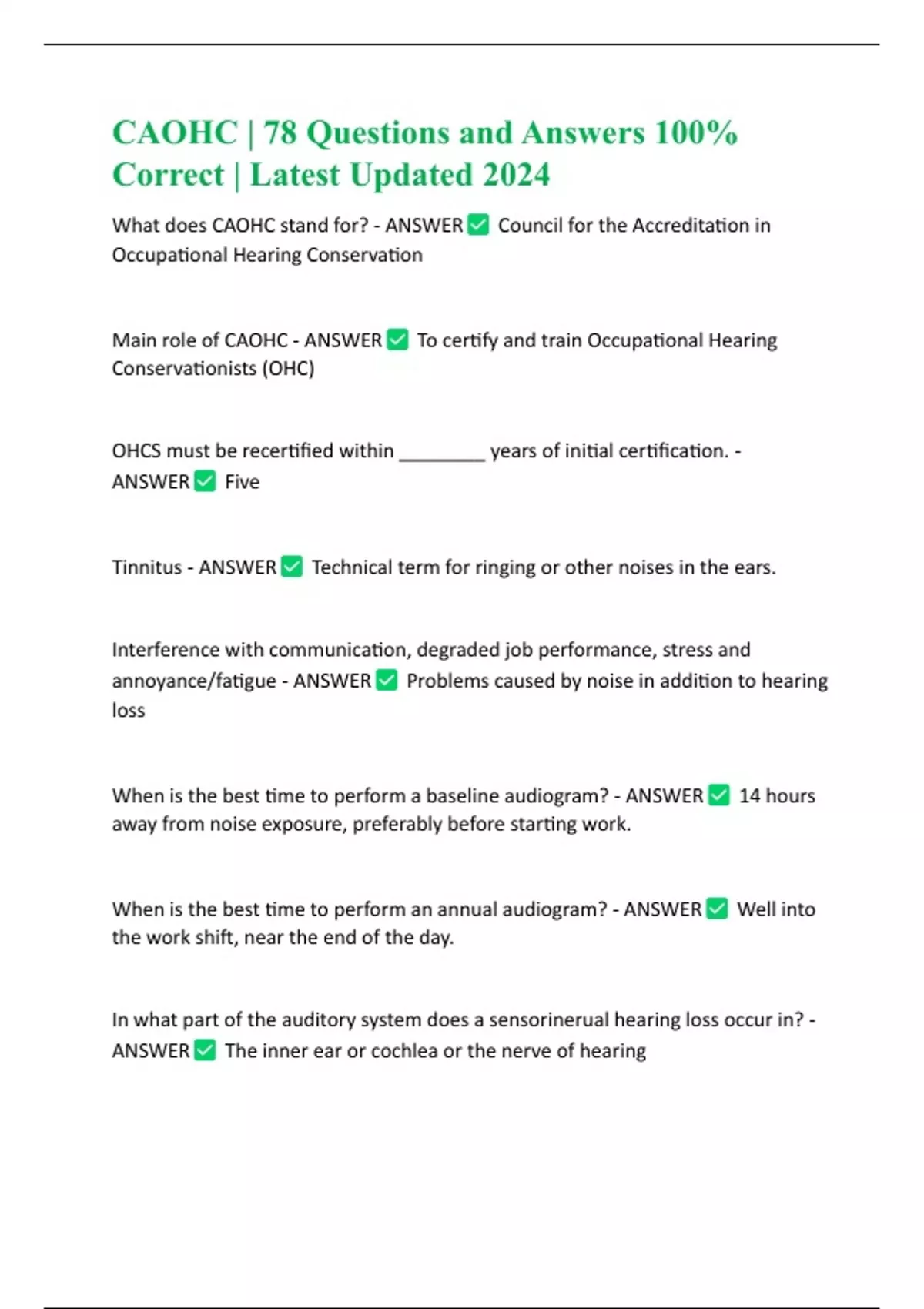 CAOHC | 78 Questions and Answers 100% Correct | Latest Updated 2024 ...