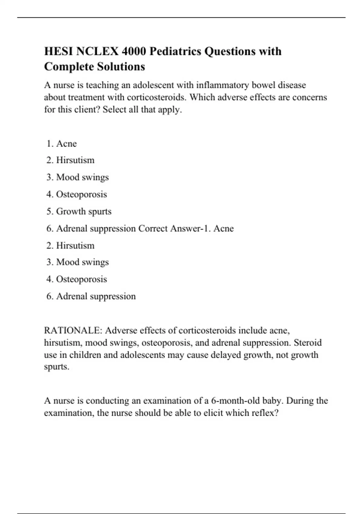 HESI NCLEX 4000 Pediatrics Questions with Complete Solutions - NCLEX ...