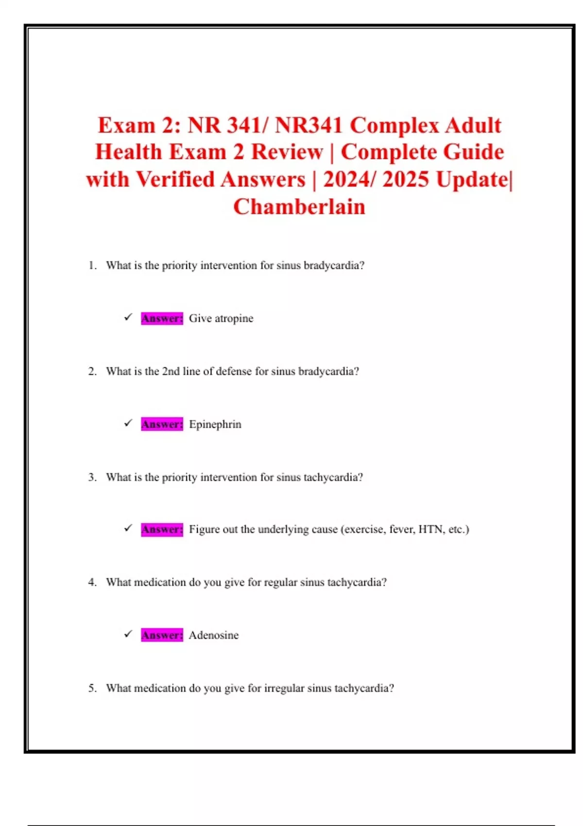 Exam 2: NR 341/ NR341 Complex Adult Health Exam 2 Review | Complete Guide with Verified Answers ...
