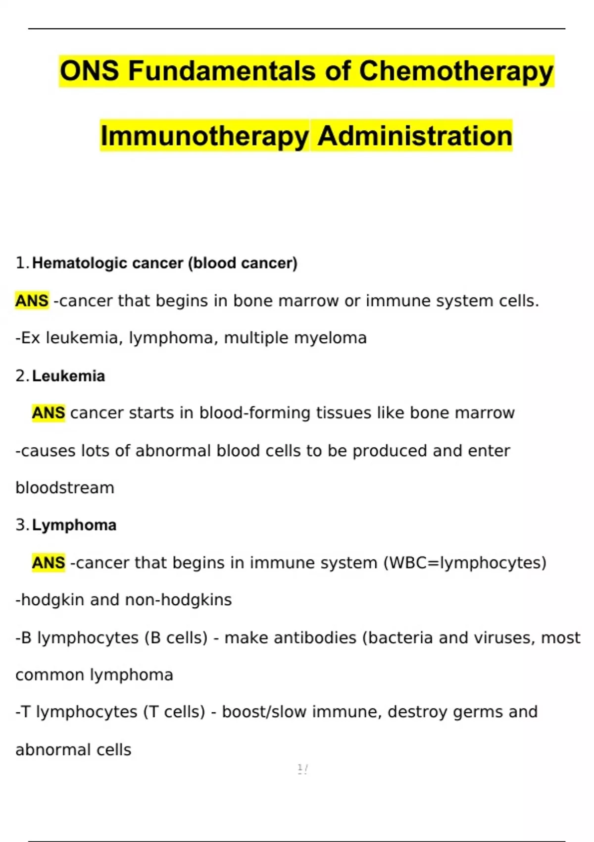 ONS Fundamentals of Chemotherapy Immunotherapy Administration Exam 2025 ...