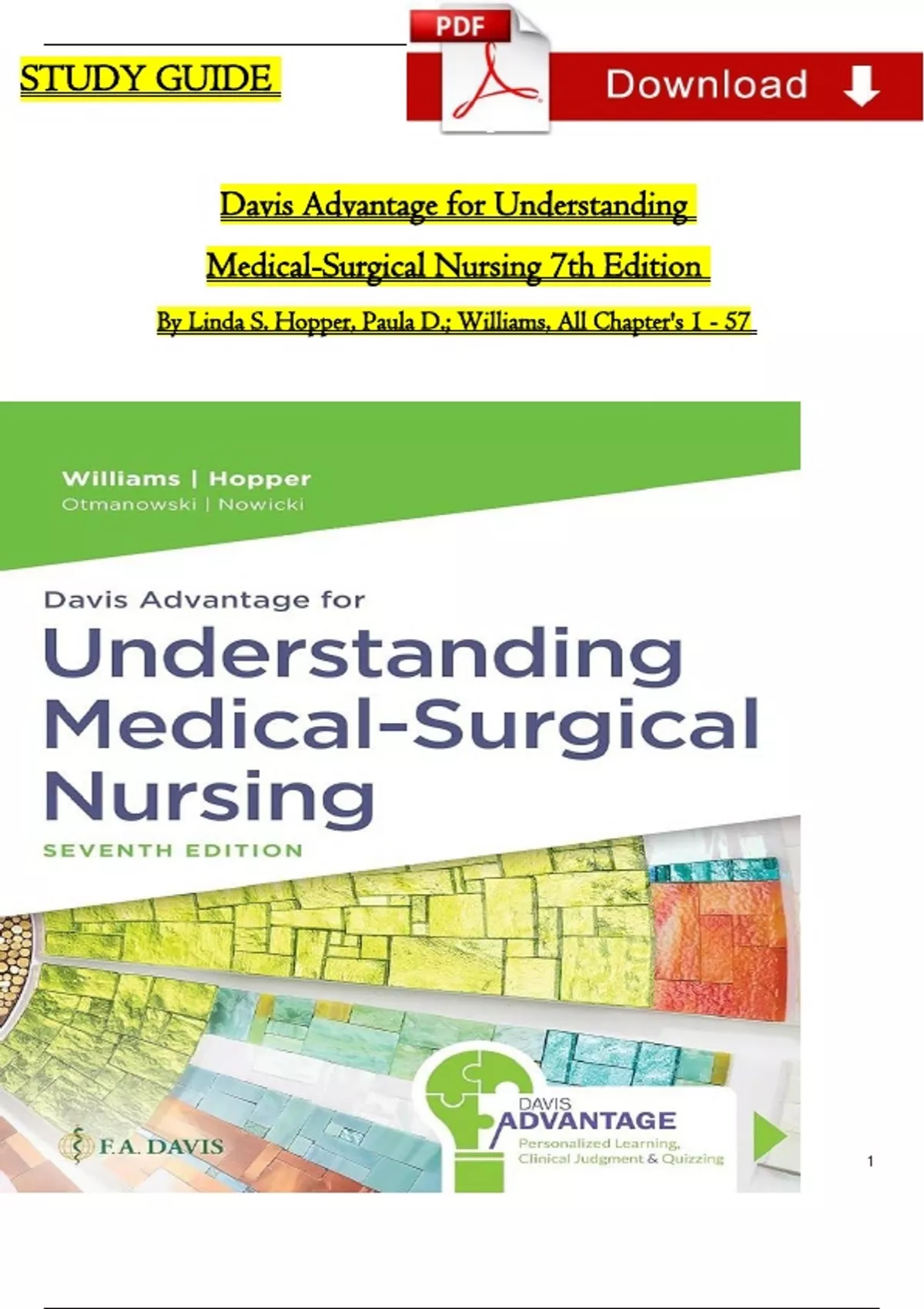 STUDY GUIDE for Davis Advantage for Understanding Medical-Surgical ...