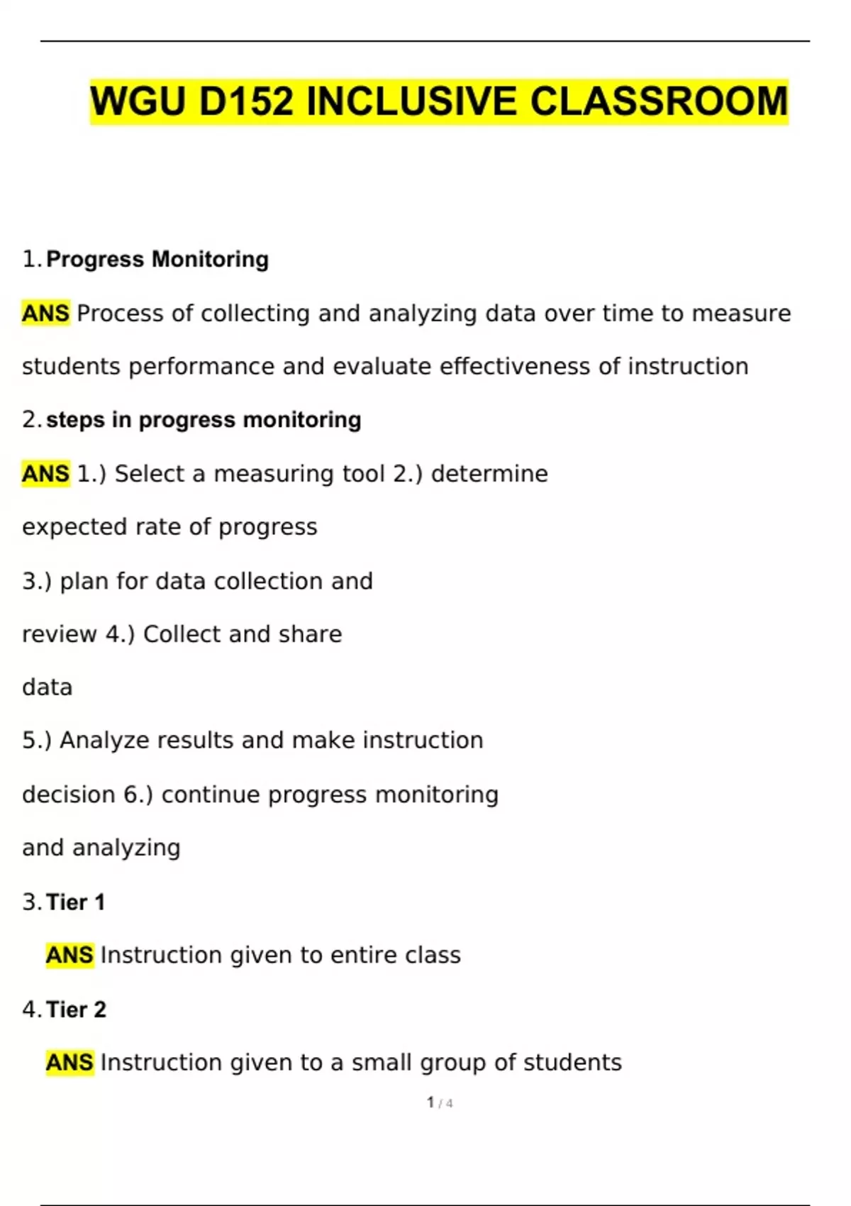 WGU D152 Inclusive Classroom Exam 2024 Questions and Answers 2024 / ...