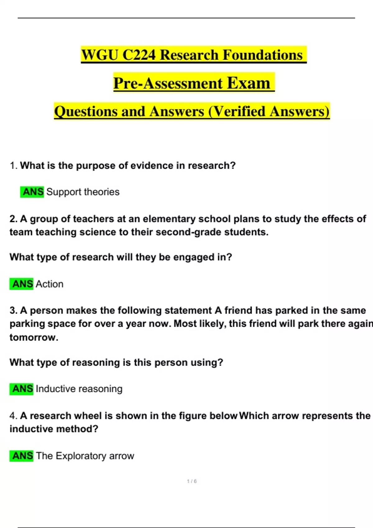 WGU C224 Pre-Assessment Research Foundations Exam Expected Questions ...
