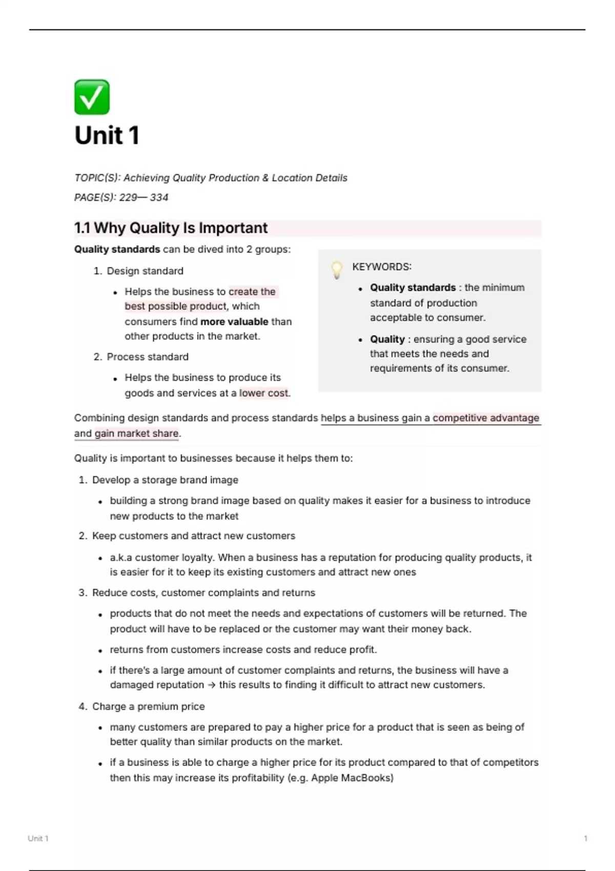 IGCSE Business Studies - Achieving Quality Production and Location ...