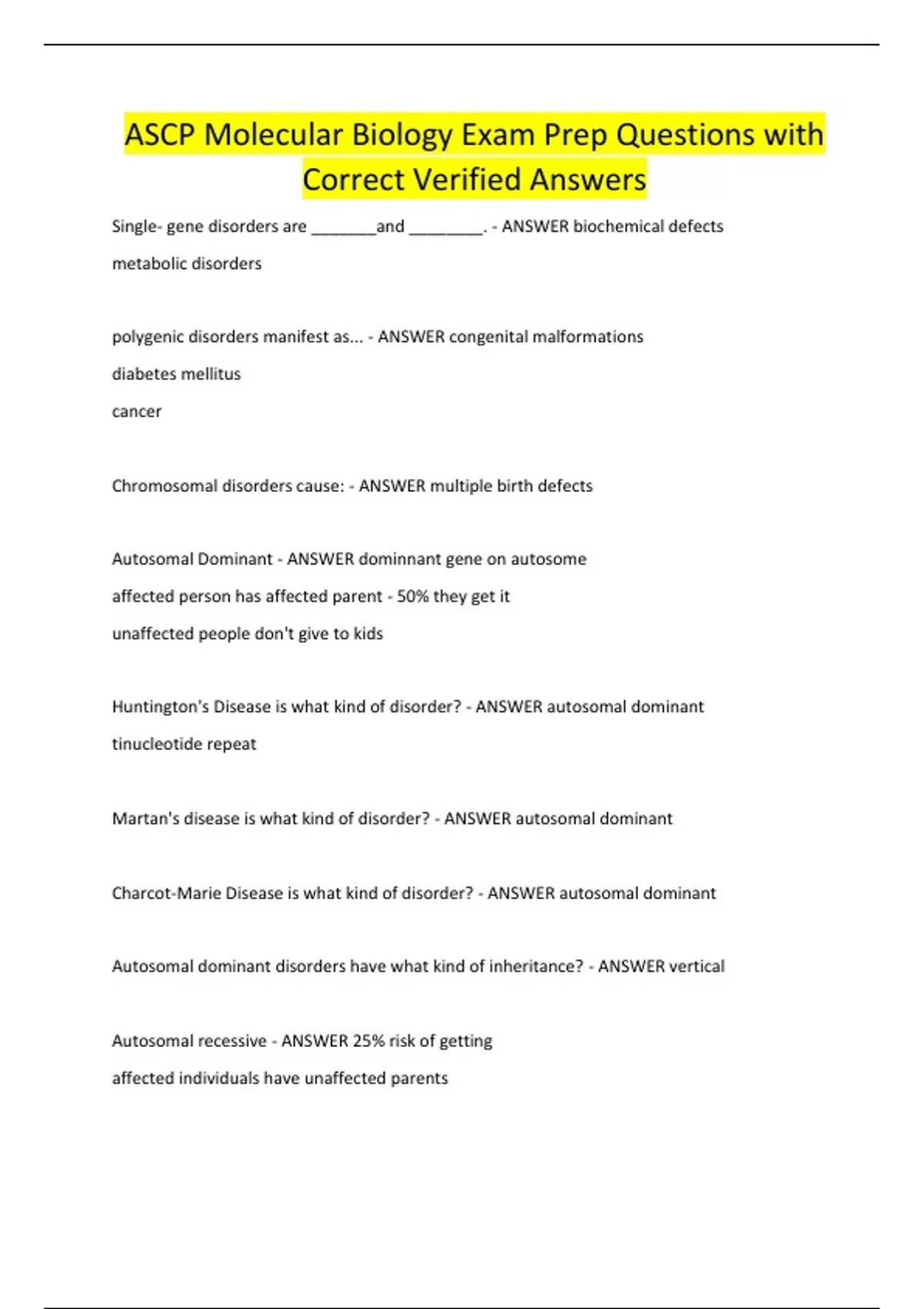 ASCP Molecular Biology Exam Prep Questions with Correct Verified ...