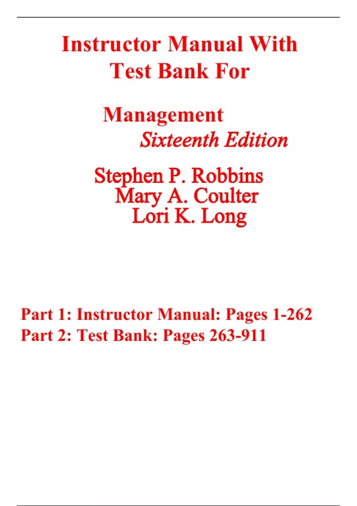 Instructor Manual With Test Bank for Management 16th Edition By Stephen ...