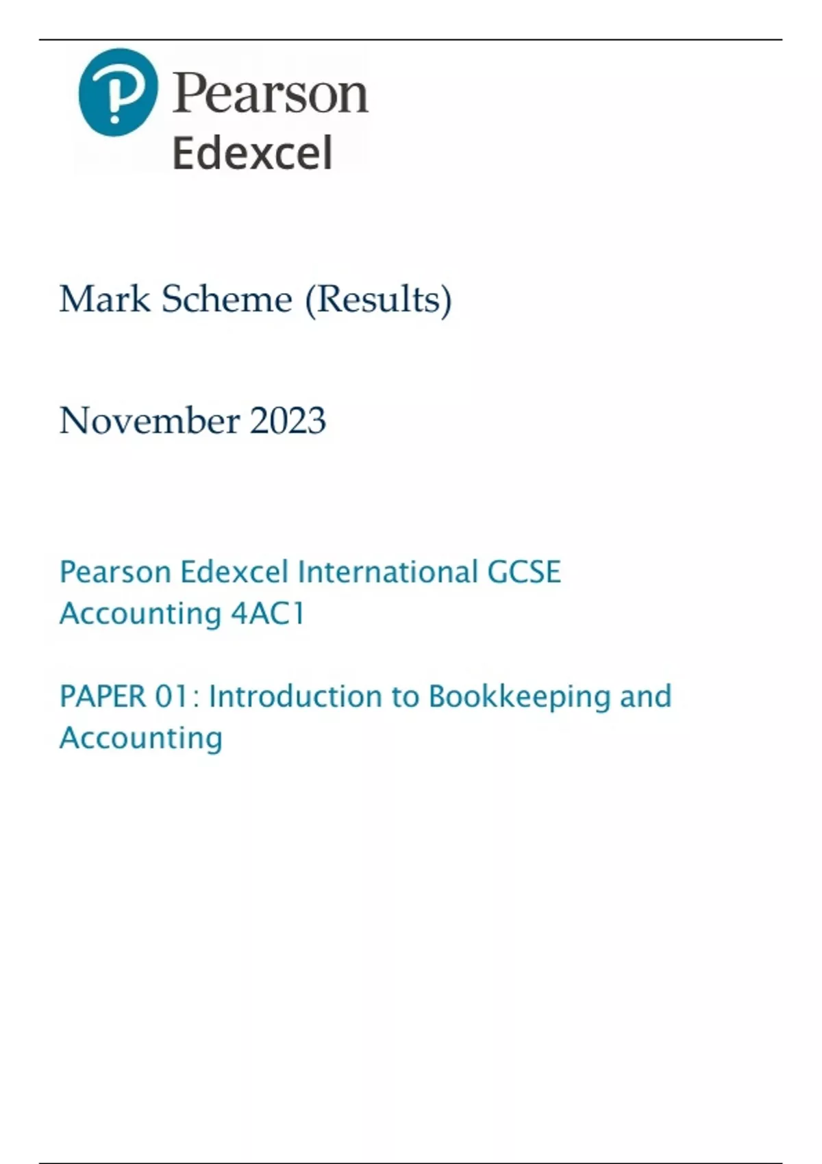 2023 Pearson Edexcel International GCSE Accounting mark scheme, PAPER 1 ...