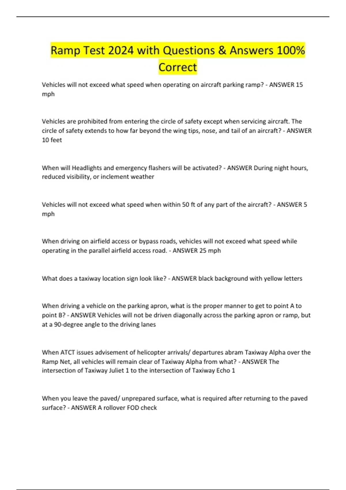 Ramp Test 2024 with Questions & Answers 100% Correct - Ramp - Stuvia US
