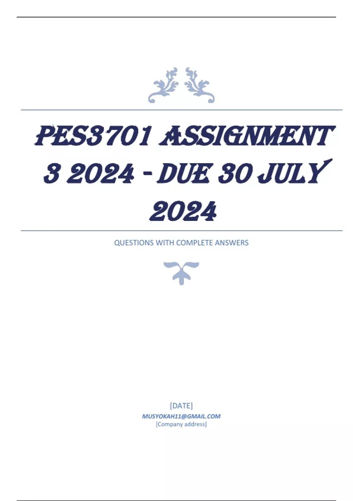 PES3701 Assignment 3 2024 - DUE 30 July 2024 - PES3701 (PES3701 ...