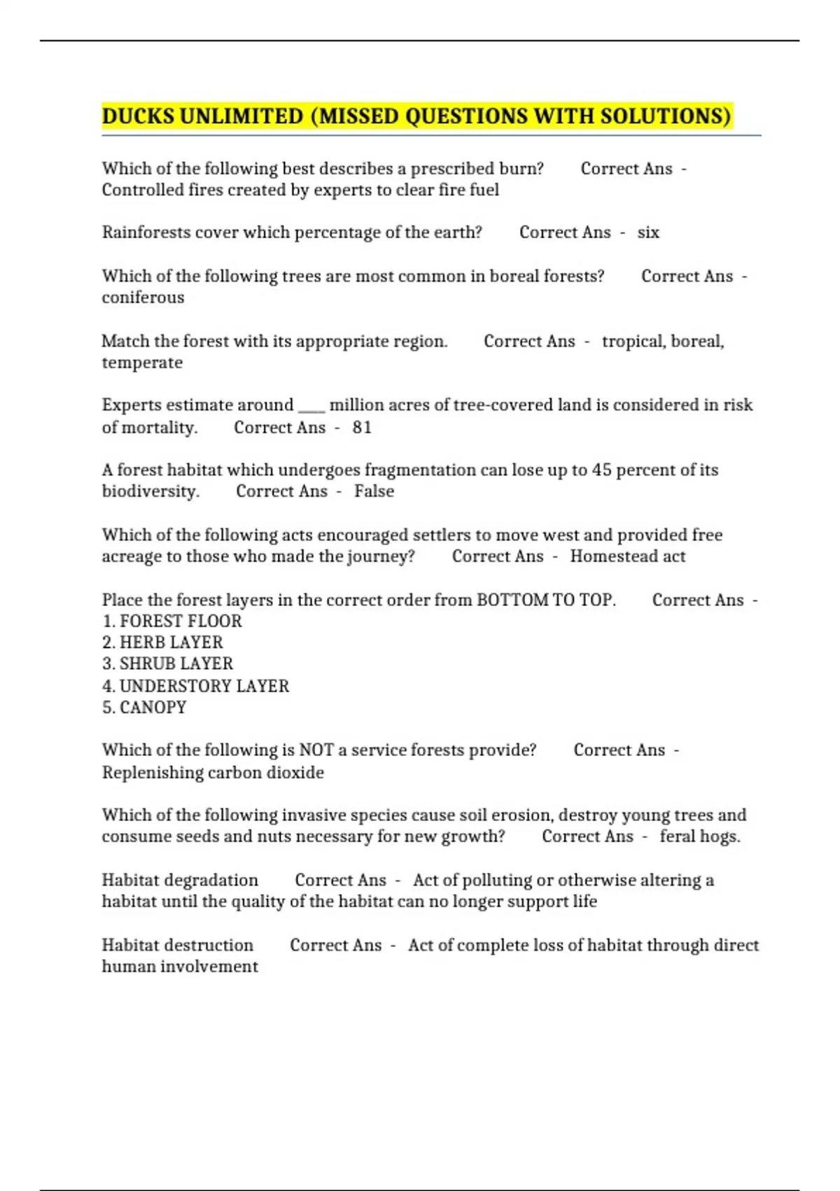 DUCKS UNLIMITED (MISSED QUESTIONS WITH SOLUTIONS) - DUCKS UNLIMITED ...