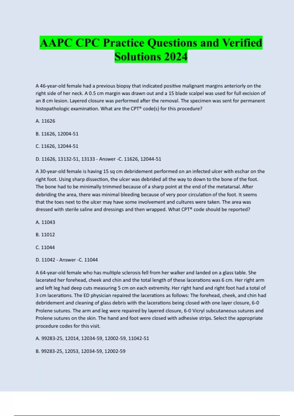 AAPC CPC Practice Questions and Verified Solutions 2024 - AAPC - Stuvia US