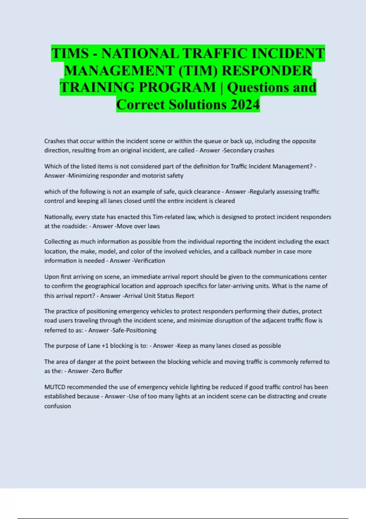 TIMS - NATIONAL TRAFFIC INCIDENT MANAGEMENT (TIM) RESPONDER TRAINING ...