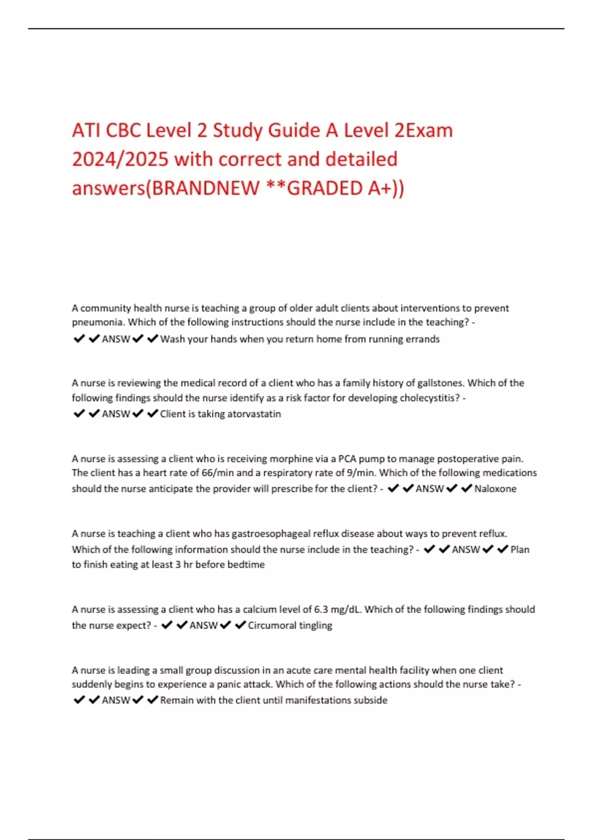 ATI CBC Level 2 Study Guide A Level 2Exam 2024 - ATI Concept-based ...