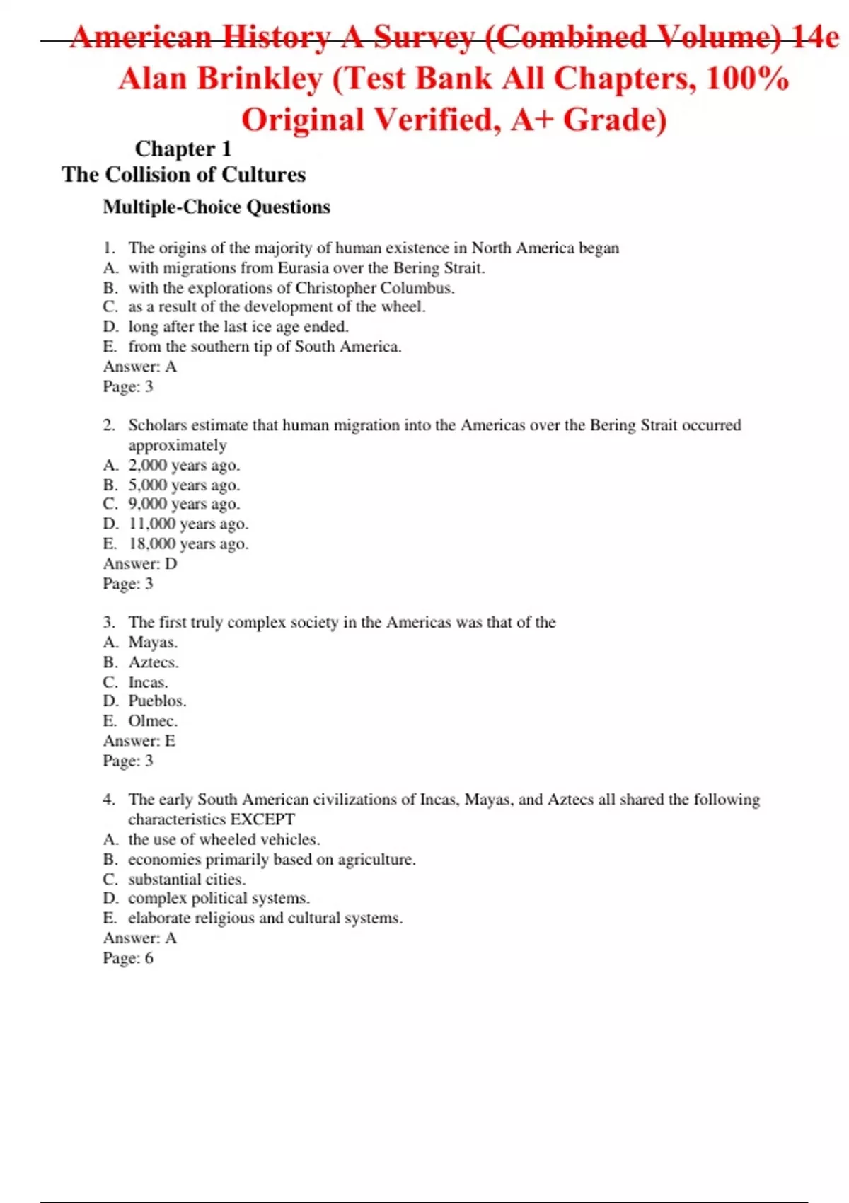 Test Bank for American History A Survey (Combined Volume) 14th Edition ...