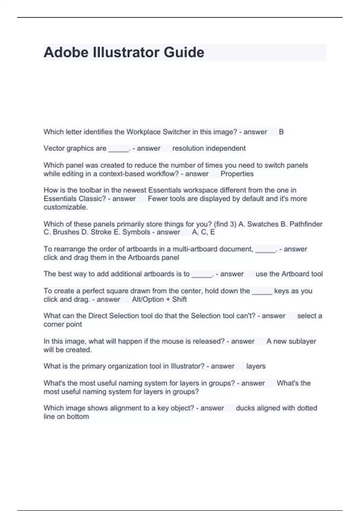 Adobe Illustrator Guide Questions with solutions 2024 - Adobe - Stuvia US