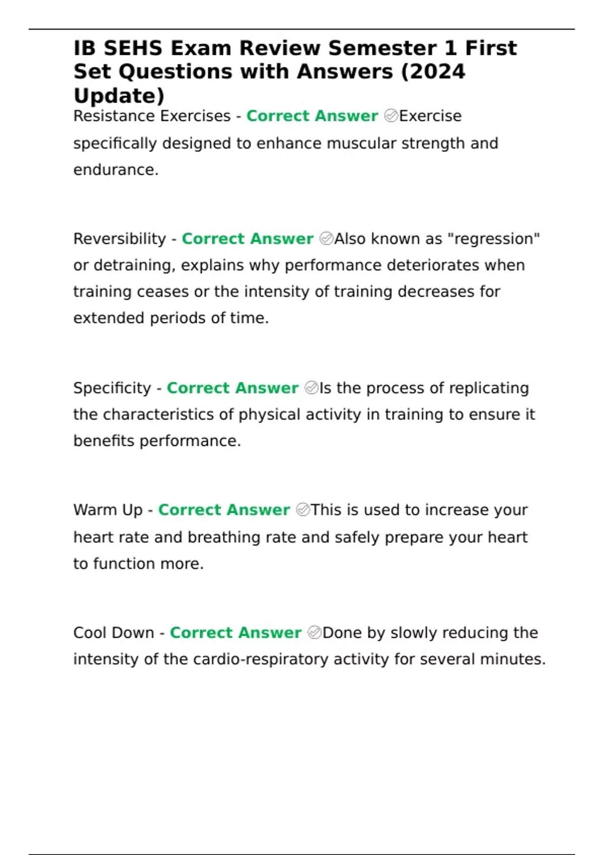 IB SEHS Exam Review Semester 1 First Set Questions with Answers (2024 ...