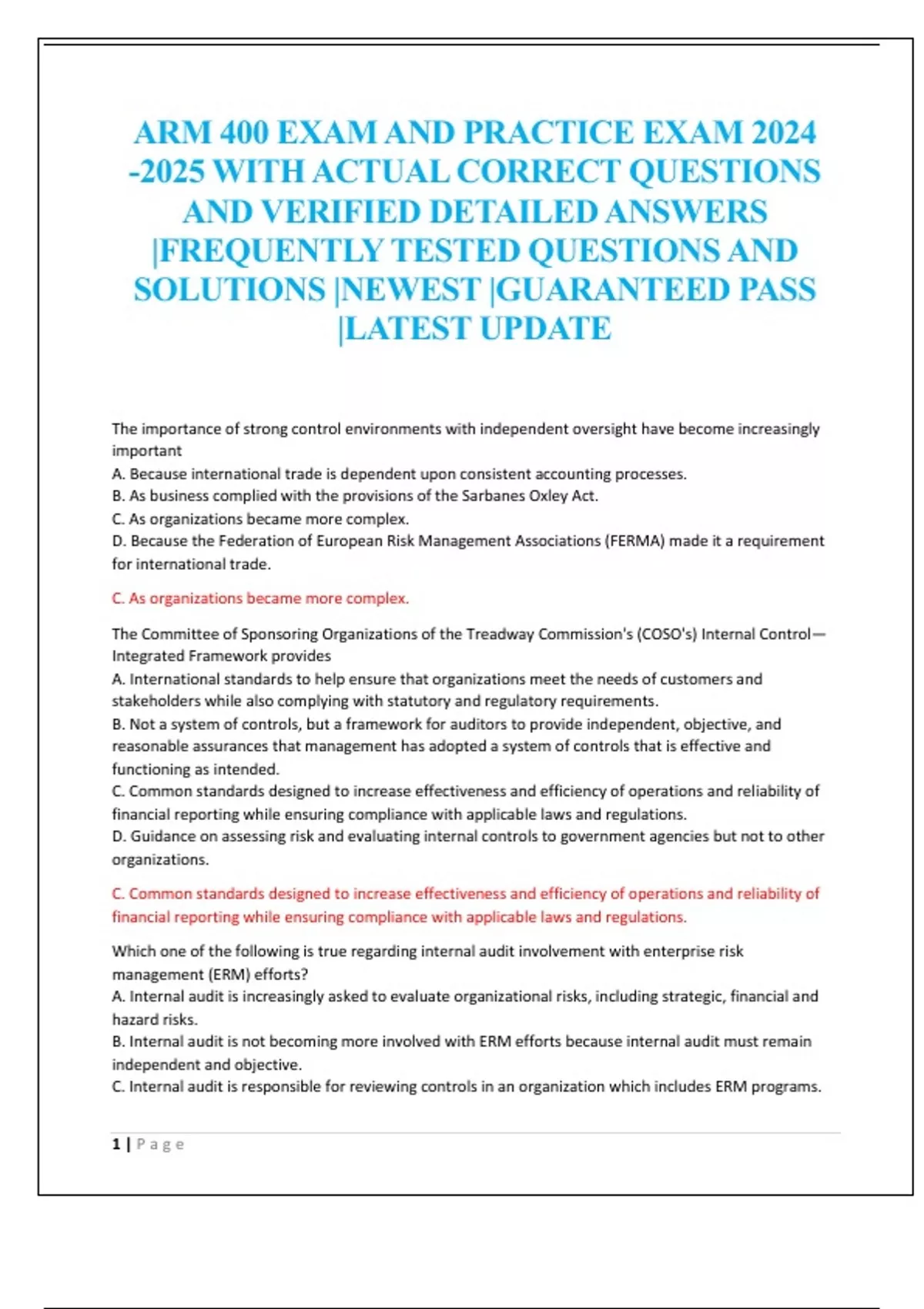 ARM 400 EXAM AND PRACTICE EXAM WITH ACTUAL CORRECT QUESTIONS AND ...