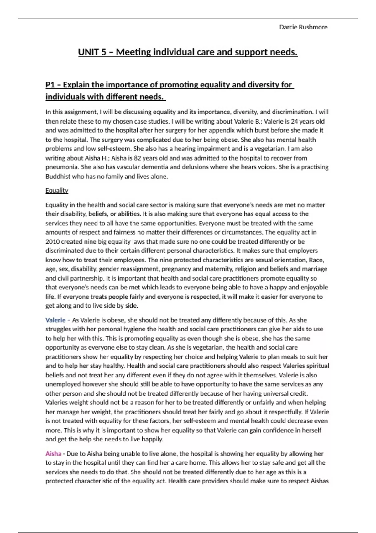 Assignment 1 - unit 5 health and social care - Unit 5 - Meeting ...