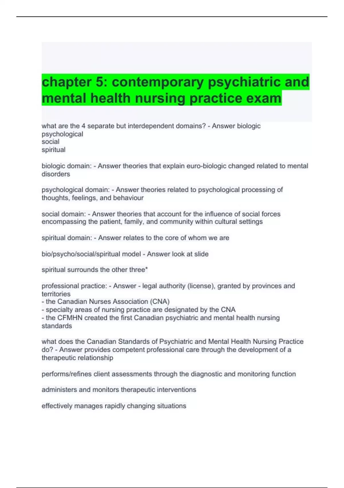 chapter 5 contemporary psychiatric and mental health nursing practice ...