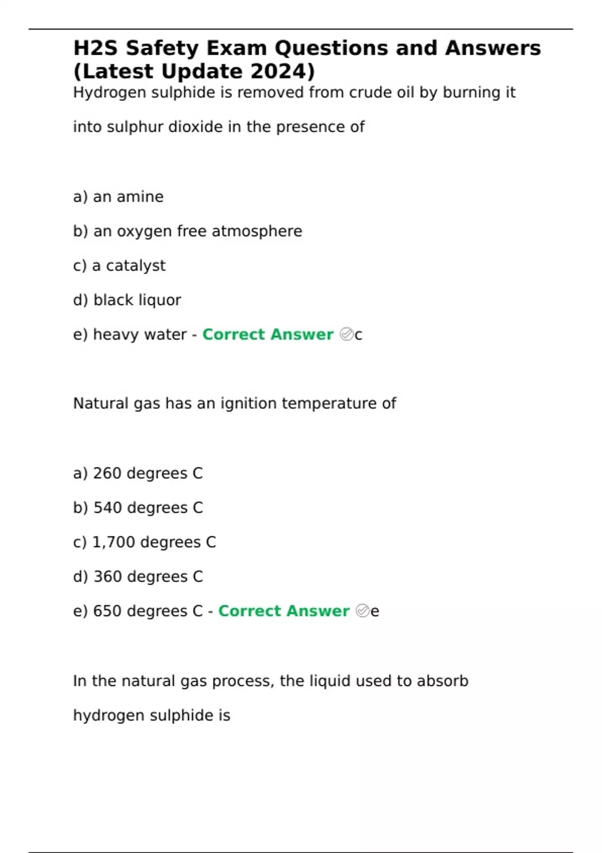 H2S Safety Exam Questions and Answers (Latest Update 2024) - H2S Safety ...