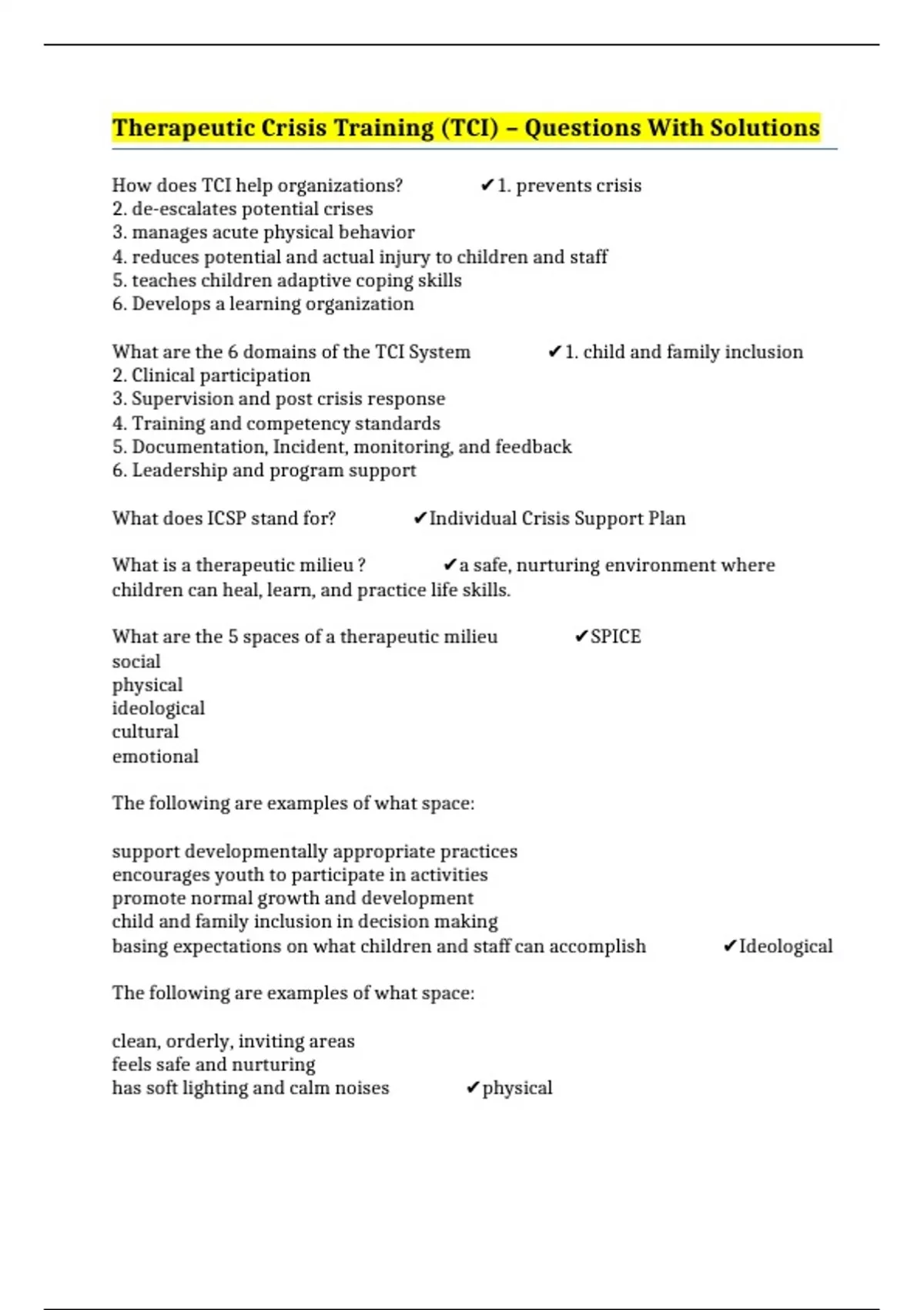 Therapeutic Crisis Training (TCI) – Questions With Solutions ...