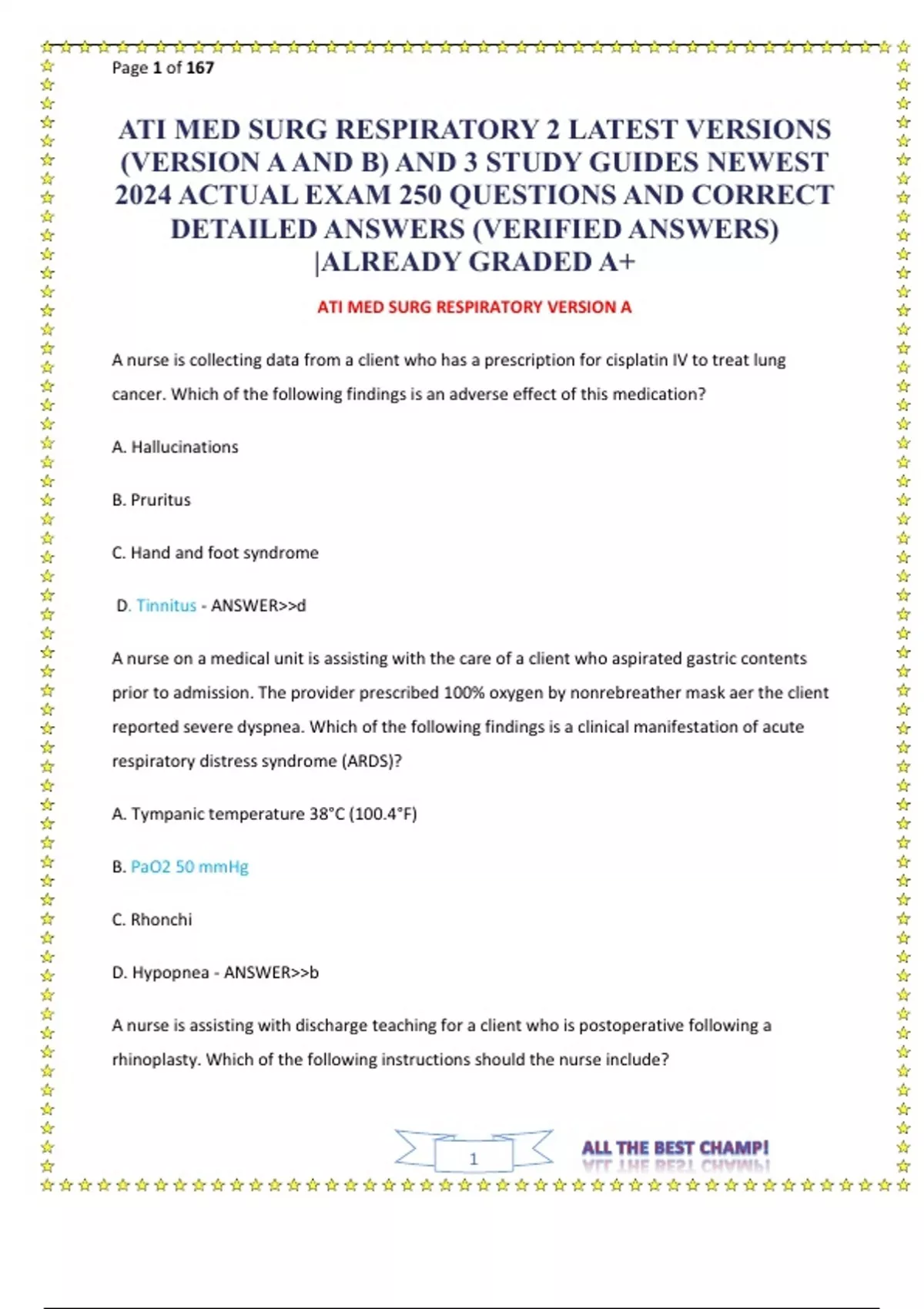 ATI MED SURG RESPIRATORY 2 LATEST VERSIONS (VERSION A AND B) AND 3 ...