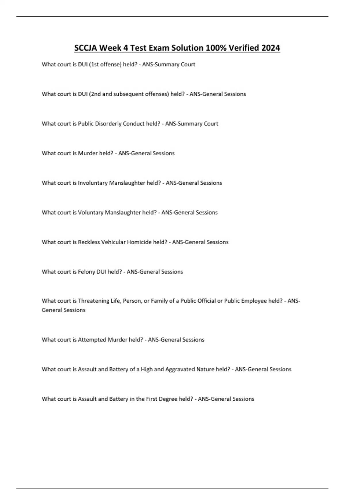 SCCJA Week 4 Test Exam Solution 100% Verified 2024 - SCCJA Wk 4 - Stuvia US