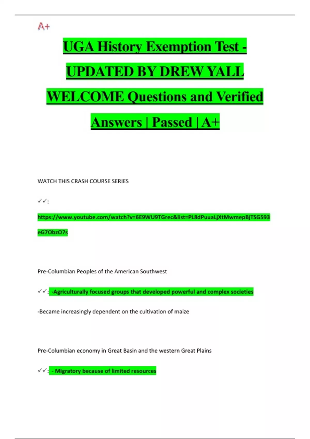 UGA History Exemption Test - UPDATED BY DREW YALL WELCOME Questions and ...