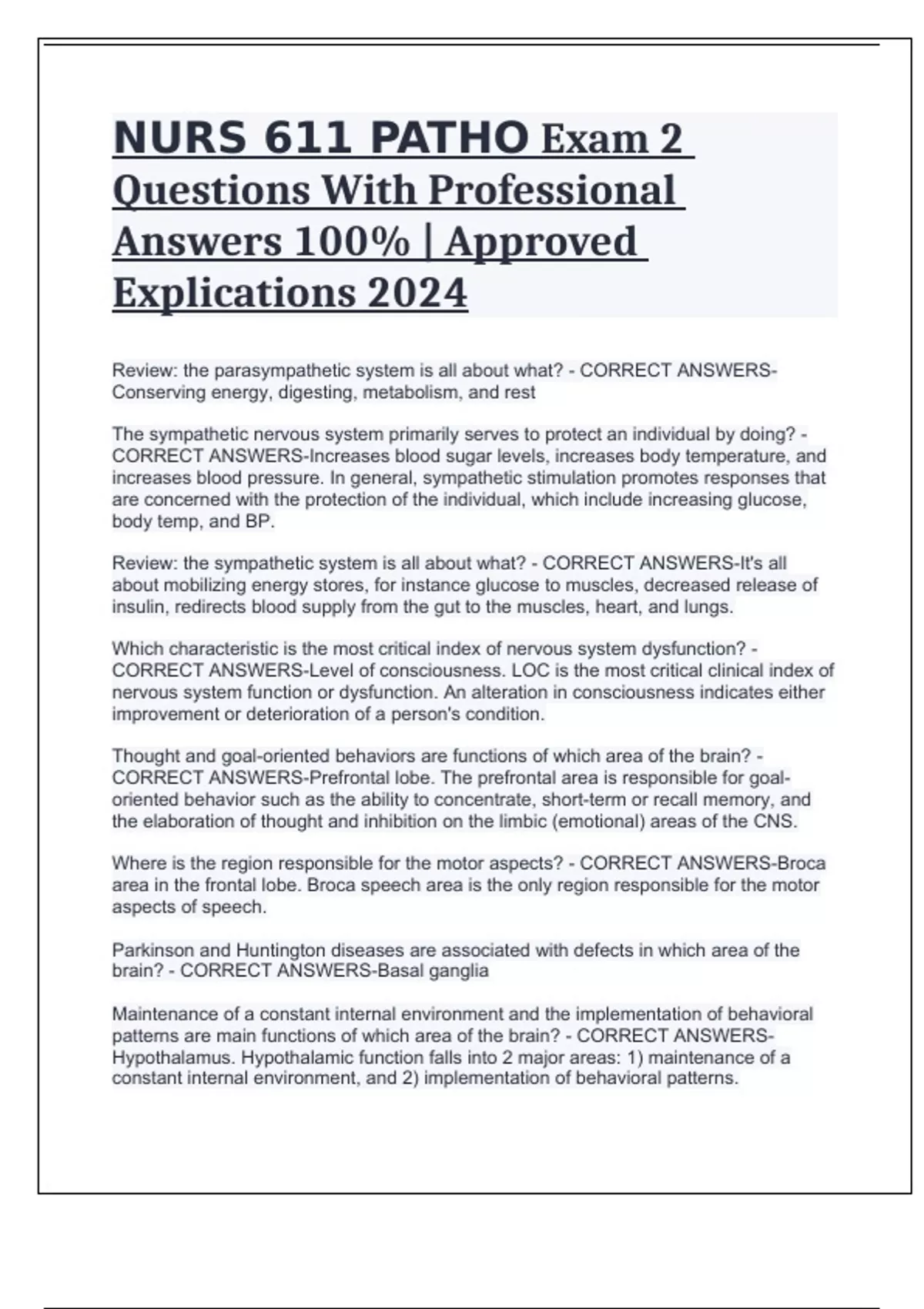 NURS 611 PATHO Exam 2 Questions With Professional Answers 100% | Approved Explications 2024 ...