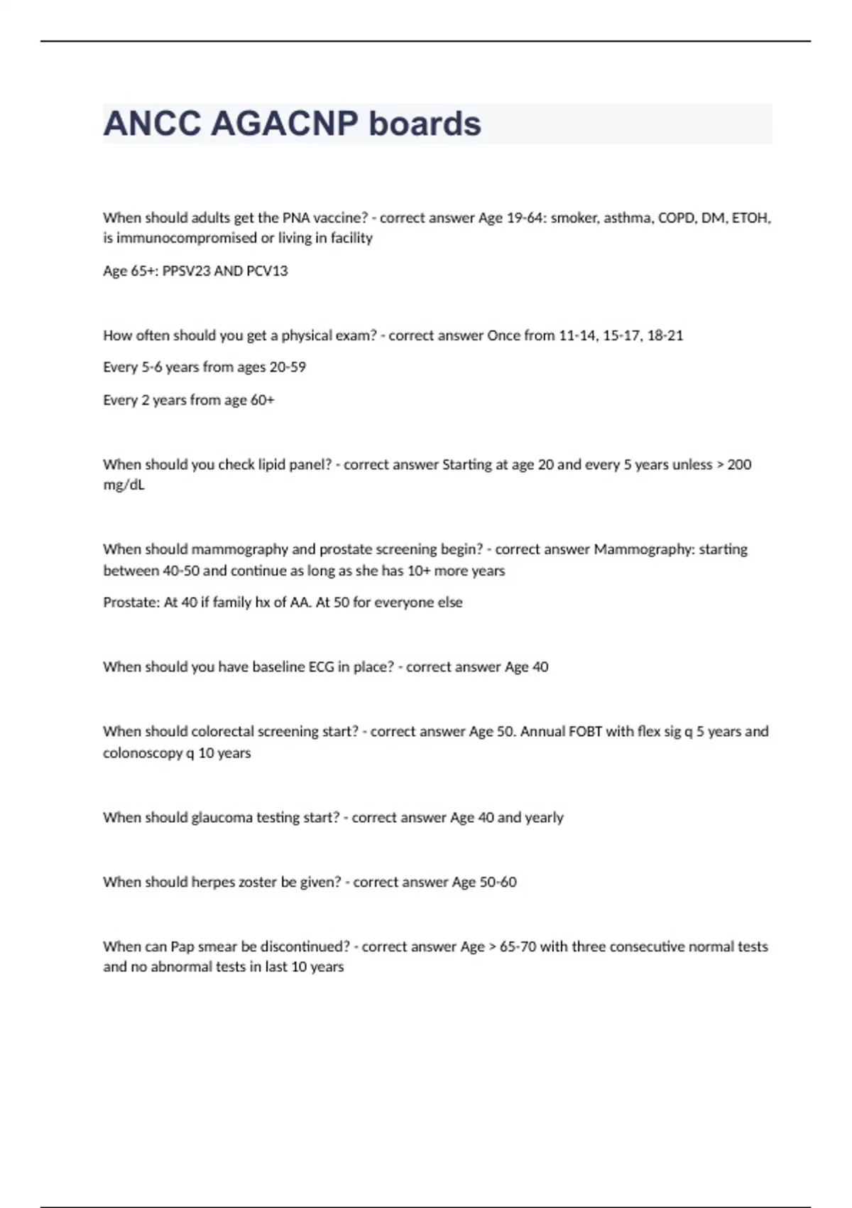 ANCC AGACNP boards questions and answers already passed 2024 - AGACNP ...